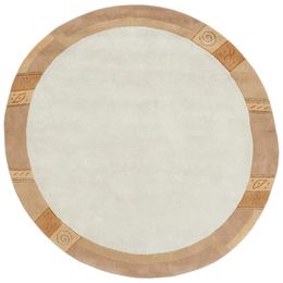 Wollteppich LUXOR living, H:20mm Ø:150cm, beige, Wolle, Teppiche, "India", reine Wolle, handgeknüpft, mit Bordüre
