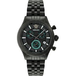 Versace Herren Chronograph "HELLENYIUM CHRONO PETITE", schwarz, Armbanduhren, Quarzuhr, Armbanduhr, Herrenuhr,Swiss Made,Edelstahlband,Stoppfunktion