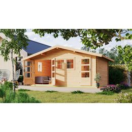 Gartenhaus Karibu, beige, Holzwerkstoff, Gartenhäuser, "Lagor 2", 38mm, 2 Raumhaus aus hochwertiger nordischer Fichte