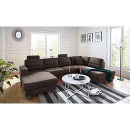 Wohnlandschaft Trendmanufaktur, B:310cm H:85cm T:203cm, braun, Sofas, "Chamber, U-Form", inklusive zwei Kopfstützen, wahlweise mit Bettfunktion