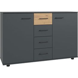 Kombikommode wimex, B:130cm H:83cm T:41cm, grau, Spanplatte, Schlafzimmer, Sideboards, "Taiga", obere Schublade in Absatzfarbe oder uni wei&szlig;
