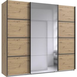 Schwebetürenschrank wimex, B:225cm H:208cm T:65cm, braun, Holzwerkstoff, Spanplatte, Schränke, "Jork Kleiderschrank mit Spiegel, schwarze