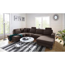 Wohnlandschaft Trendmanufaktur, B:310cm H:85cm T:203cm, braun, Sofas, "Chamber, U-Form", inklusive zwei Kopfstützen, wahlweise mit Bettfunktion