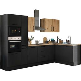 Winkelk&uuml;che, B:300cm H:211cm T:60cm, schwarz, BASIC BY BALCULINA, Komplettk&uuml;chen-Sets, "Turin", Stellbreite 300x175 cm, wahlweise mit E-Ger&auml;ten