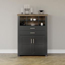 Highboard, B:105cm H:143cm T:42cm, grau, SET ONE BY Musterring, MDF, Wohnzimmer, Sideboards, "York", Typ 16, mit Holztüren und Schubkasten,