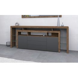 borchardt Möbel Sideboard BORCHARDT MÖBEL, B:220cm H:88cm T:35cm, grau, Wohnzimmer, Sideboards, "Rosario", Breite 220 cm