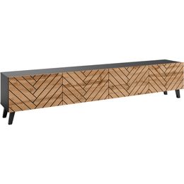 Sideboard Inosign "LOWBOARD PHUKET", schwarz (graphite schwarz matt, votan eichefarben gefräst), B:190cm H:39cm T:32cm, Sideboards, TV-Board mit Strukturfront, TV-Board Breite 190 cm