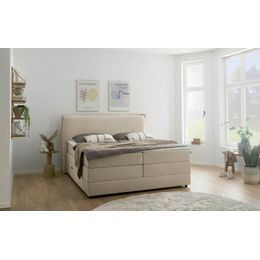 Meise Möbel Boxbett MEISE.MÖBEL "Montana mit extra großem Bettkasten", beige, B:194cm L:217cm, Stoffbezug Nordic (100% Polyester), Komplettbetten, erhältlich in der Größe 180x200cm, Topseller