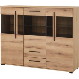 Highboard Inosign "Cantara, moderner Schrank, Vitrine in Eiche Dekor oder weiß", eiche evoke, B:160cm H:126cm T:42cm, FSC-zertifizierter Holzwerkstoff, Sideboards, schwarze Stangengriffe, ausreichend Stauraum, vielseitig einsetzbar