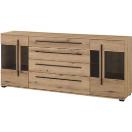 Sideboard Inosign "Cantara, moderner Schrank, Kommode in Eiche Evoke oder weiß", eiche evoke, B:200cm H:86cm T:42cm, FSC-zertifizierter Holzwerkstoff, Sideboards, schwarze Stangengriffe, ausreichend Stauraum, vielseitig einsetzbar