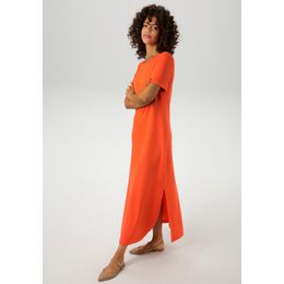 Maxikleid Aniston CASUAL, Damen, Gr. 36, N-Gr, orange, Jersey, Obermaterial: 47% Polyester, 47% Viskose, 6% Elasthan, unifarben, casual, figurumspielend knöchelfrei, Rundhals, Kleider, mit Seitenschlitzen - NEUE KOLLEKTION