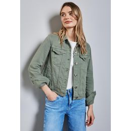 Jeansblazer Street One, Damen, Gr. 36, olive washed, Web, Obermaterial: 92% Baumwolle, 6% Elastomultiester, 2% Elasthan, unifarben, casual, regular fit taillenbedeckt, Langarm 1-Knopf-Manschette, Blazer, mit Taschen