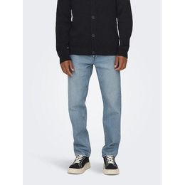 Only & Sons Regular-fit-Jeans ONLY & SONS "ONSEDGE STRAIGHT BROMO 0017 DOT DNM NOOS", Herren, Gr. 28, Länge 32, blau (light blau denim), Denim/Jeans, Obermaterial: 100% Baumwolle, Abriebeffekte, modisch, regular fit, Jeans