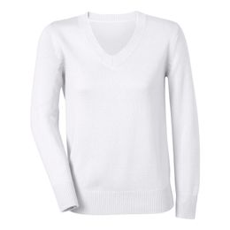 WITT Damen V-Ausschnitt-Pullover mit Baumwolle, wollwei&szlig;, Gr&ouml;&szlig;e 50
