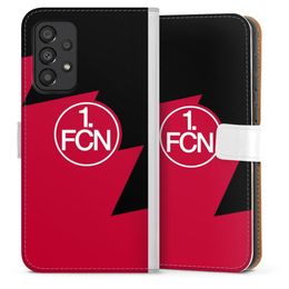 DeinDesign Galaxy A33 5G Handy Klapph&uuml;lle Handyh&uuml;lle aus Kunst Leder wei&szlig; Flip Case 1. Fc N&uuml;rnberg Merchandise 1. Fcn Sideflip mit Lasche