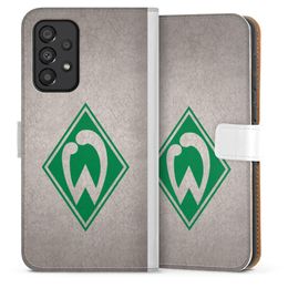 DeinDesign Galaxy A33 5G Handy Klapph&uuml;lle Handyh&uuml;lle aus Kunst Leder wei&szlig; Flip Case Official Licensed Product Sv Werder Bremen Concrete Sideflip mit Lasche