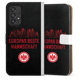 DeinDesign Galaxy A33 5G Handy Klapph&uuml;lle Handyh&uuml;lle aus Kunst Leder wei&szlig; Flip Case Merchandise European Cup Eintracht Frankfurt Sideflip mit Lasche