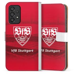 DeinDesign Galaxy A33 5G Handy Klapph&uuml;lle Handyh&uuml;lle aus Kunst Leder wei&szlig; Flip Case Stadium Vfb Stuttgart Official Licensed Product Sideflip mit Lasche