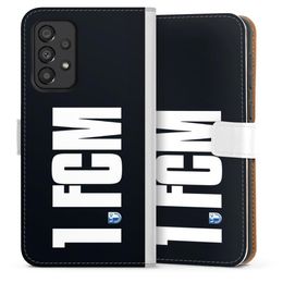 DeinDesign Galaxy A33 5G Handy Klapph&uuml;lle Handyh&uuml;lle aus Kunst Leder wei&szlig; Flip Case Official Licensed Product 1. Fcm 1. Fc Magdeburg Sideflip mit Lasche