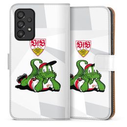 DeinDesign Galaxy A33 5G Handy Klapph&uuml;lle Handyh&uuml;lle aus Kunst Leder wei&szlig; Flip Case Vfb Stuttgart Official Licensed Product Mascot Sideflip mit Lasche