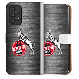 DeinDesign Galaxy A33 5G Handy Klapph&uuml;lle Handyh&uuml;lle aus Kunst Leder wei&szlig; Flip Case Metallic Look Official Licensed Product 1. Fc K&ouml;ln Sideflip mit Lasche