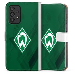 DeinDesign Galaxy A33 5G Handy Klapph&uuml;lle Handyh&uuml;lle aus Kunst Leder wei&szlig; Flip Case Sv Werder Bremen Coat Of Arms Official Licensed Product Sideflip mit Lasche