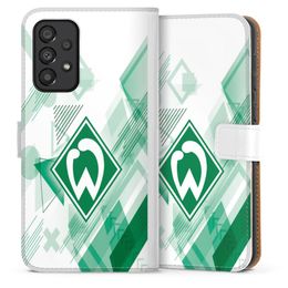 DeinDesign Galaxy A33 5G Handy Klapph&uuml;lle Handyh&uuml;lle aus Kunst Leder wei&szlig; Flip Case Sv Werder Bremen Official Licensed Product Muster Sideflip mit Lasche