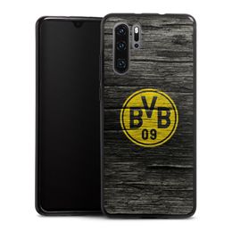 DeinDesign Huawei P30 Pro Handy Silikon H&uuml;lle Case schwarz Handyh&uuml;lle Wooden Look Bvb Borussia Dortmund