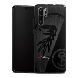 DeinDesign Huawei P30 Pro Handy Silikon H&uuml;lle Case schwarz Handyh&uuml;lle Sc Freiburg Metallic Look Official Licensed Product