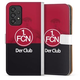 DeinDesign Galaxy A33 5G Handy Klapph&uuml;lle Handyh&uuml;lle aus Kunst Leder wei&szlig; Flip Case Official Licensed Product Der Club 1. Fc N&uuml;rnberg Sideflip mit Lasche