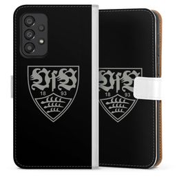 DeinDesign Galaxy A33 5G Handy Klapph&uuml;lle Handyh&uuml;lle aus Kunst Leder wei&szlig; Flip Case Vfb Stuttgart Logo Official Licensed Product Sideflip mit Lasche