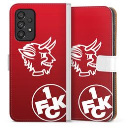 DeinDesign Galaxy A33 5G Handy Klapph&uuml;lle Handyh&uuml;lle aus Kunst Leder wei&szlig; Flip Case 1. Fc Kaiserslautern Official Licensed Product Devil Sideflip mit Lasche