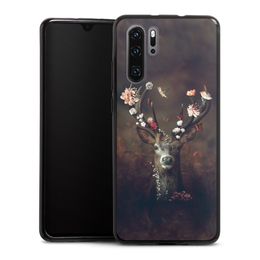 DeinDesign Huawei P30 Pro Handy Silikon H&uuml;lle Case schwarz Handyh&uuml;lle Reindeer Flowers Rehe