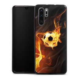 DeinDesign Huawei P30 Pro Handy Silikon H&uuml;lle Case schwarz Handyh&uuml;lle Soccer Ball Fire
