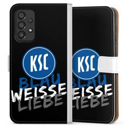 DeinDesign Galaxy A33 5G Handy Klapph&uuml;lle Handyh&uuml;lle aus Kunst Leder wei&szlig; Flip Case Ksc Official Licensed Product Karlsruher Sc Sideflip mit Lasche
