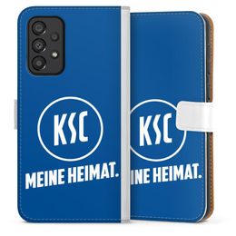 DeinDesign Galaxy A33 5G Handy Klapph&uuml;lle Handyh&uuml;lle aus Kunst Leder wei&szlig; Flip Case Ksc Karlsruher Sc Statement Sideflip mit Lasche