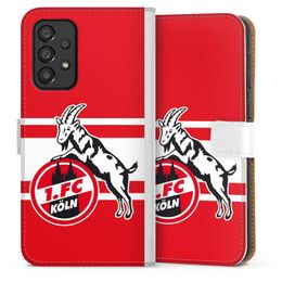 DeinDesign Galaxy A33 5G Handy Klapph&uuml;lle Handyh&uuml;lle aus Kunst Leder wei&szlig; Flip Case Official Licensed Product 1. Fc K&ouml;ln Coat Of Arms Sideflip mit Lasche