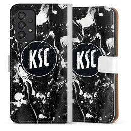 DeinDesign Galaxy A33 5G Handy Klapph&uuml;lle Handyh&uuml;lle aus Kunst Leder wei&szlig; Flip Case Official Licensed Product Ksc Karlsruher Sc Sideflip mit Lasche