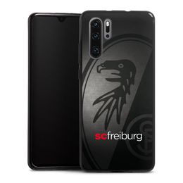 DeinDesign Huawei P30 Pro Handy Silikon H&uuml;lle Case schwarz Handyh&uuml;lle Official Licensed Product Sc Freiburg Metallic Look