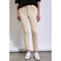 Cargohose STREET ONE STUDIO, Damen, Gr. 34, Länge 28, beige (cream beige), Stoff, 60% Lyocell, 37% Baumwolle, 3% Elasthan, unifarben, casual, slim fit normal, Hosen, aus Lyocell