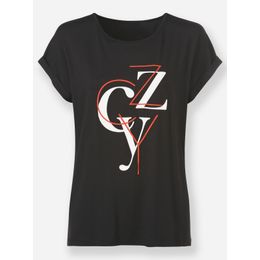 Heine Witt Damen Print-Shirt mit Schriftzug, schwarz-ecru-bedruckt, Gr&ouml;&szlig;e 34