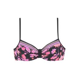Lascana Damen B&uuml;gel-Bikini-Top, schwarz-pink, Gr&ouml;&szlig;e 42B