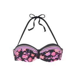 Lascana Damen B&uuml;gel-Bandeau-Bikini-Top, schwarz-pink, Gr&ouml;&szlig;e 44D