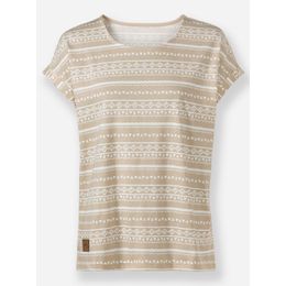 WITT Damen Print-Shirt mit Rundhals-Ausschnitt, beige-ecru-bedruckt, Gr&ouml;&szlig;e 42