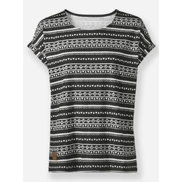 WITT Damen Print-Shirt mit Rundhals-Ausschnitt, schwarz-ecru-bedruckt, Gr&ouml;&szlig;e 40