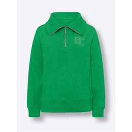Heine Witt Damen Sweatshirt mit Troyer-Kragen, grasgr&uuml;n, Gr&ouml;&szlig;e 44