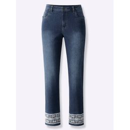 WITT Damen 7/8-Jeans mit Stickerei am Beinabschluss, blue-stone-washed, Gr&ouml;&szlig;e 36