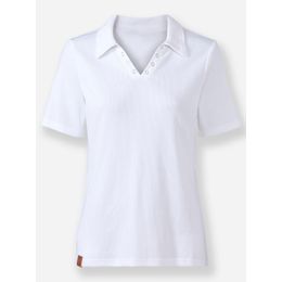 WITT Damen Poloshirt mit &Ouml;sen-Verzierung, wei&szlig;, Gr&ouml;&szlig;e 36