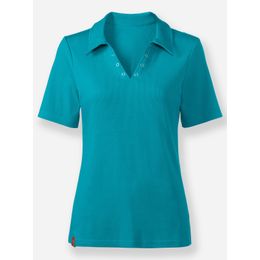 WITT Damen Poloshirt mit &Ouml;sen-Verzierung, t&uuml;rkis, Gr&ouml;&szlig;e 46