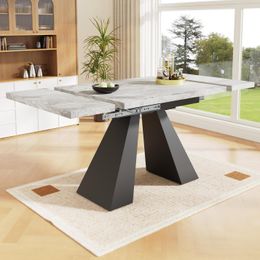 Flieks Esstisch ausziehbar, Ausziehtisch mit Säulenbeinen, breite Arbeitsfläche, Tisch für Esszimmer Wohnzimmer Büro, grau